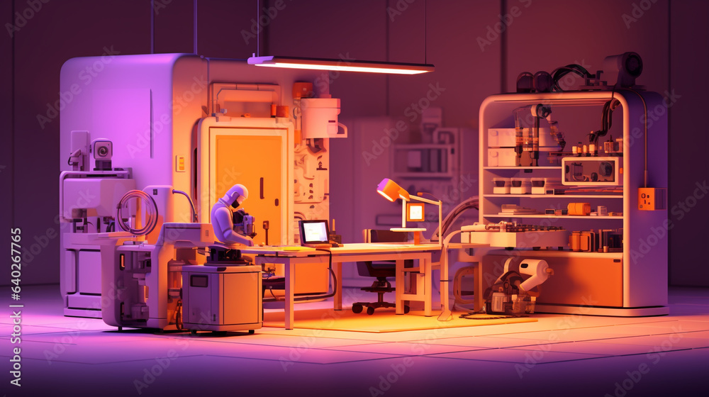 Illustration of a contemporary mechanical testing laboratory with a ...