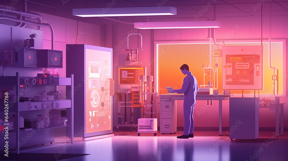 Illustration of a contemporary mechanical testing laboratory with a ...