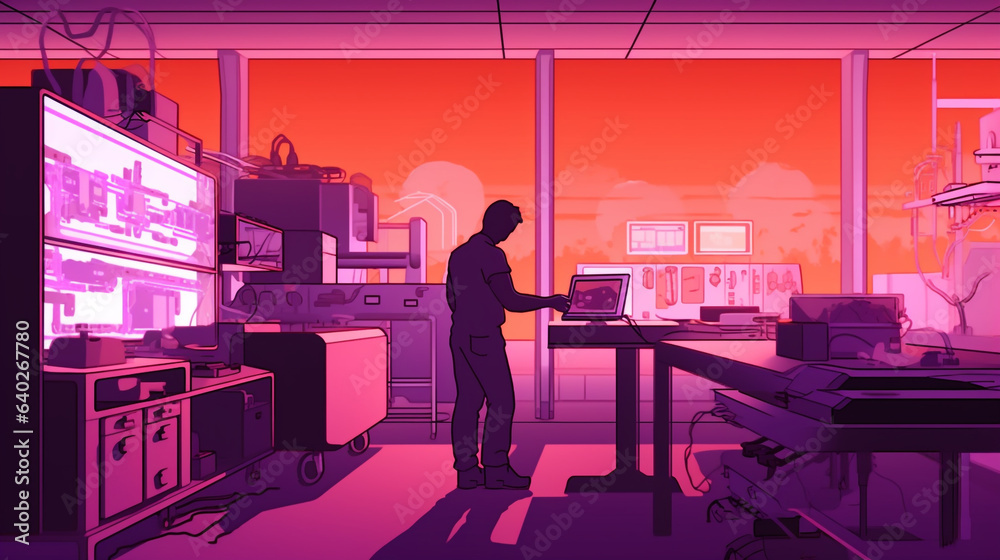 Illustration of a contemporary mechanical testing laboratory with a ...
