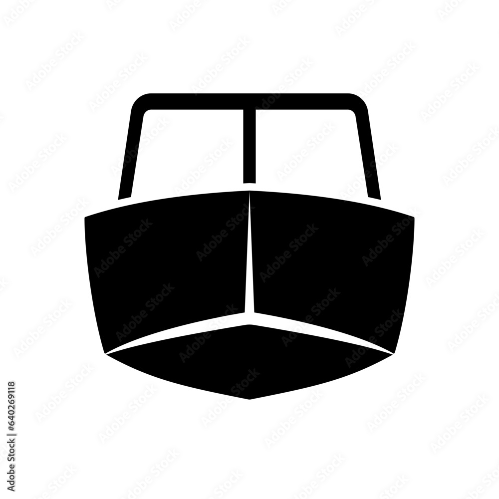 Motor boat front view silhouette icon. Clipart image isolated on white ...