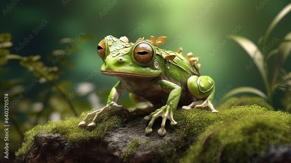 Fantasy animals background - Mythical creature fairytale frog with ...