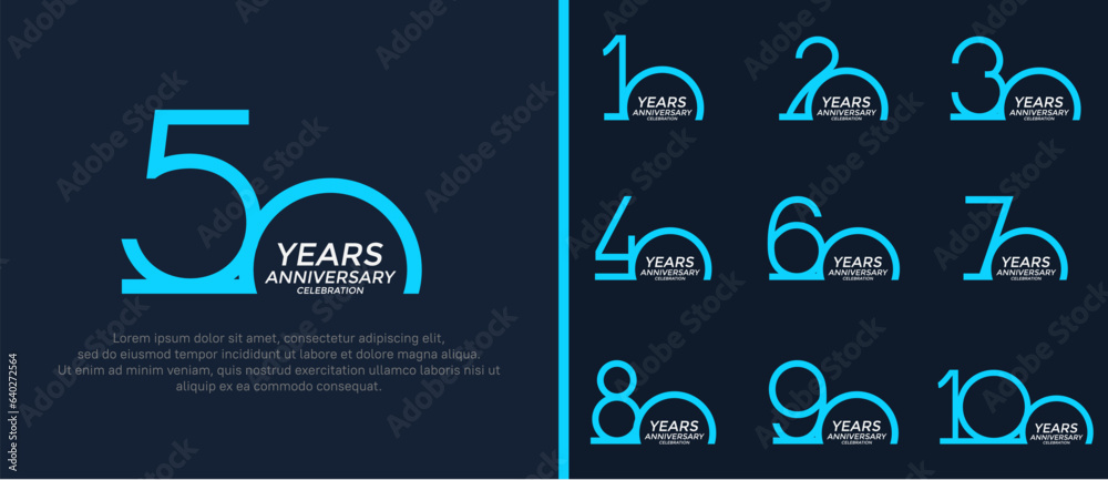set of anniversary logo blue color on dark blue background for ...