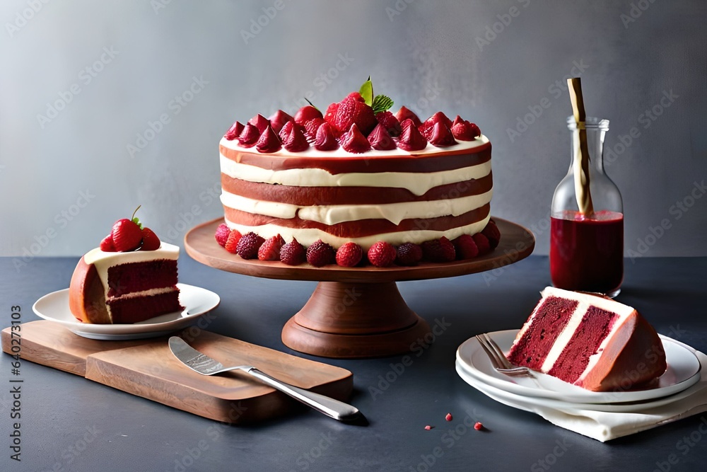 Red Velvet Cake, with its striking crimson hue and luxurious cream ...