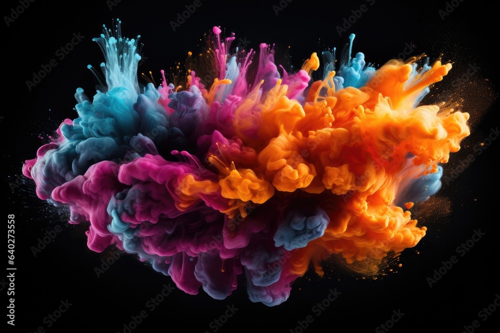 Colorful liquid explosion under water on black background. Abstract ...