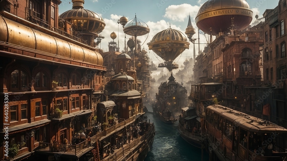 Steampunk Cityscape: Create a bustling steampunk city with intricate ...