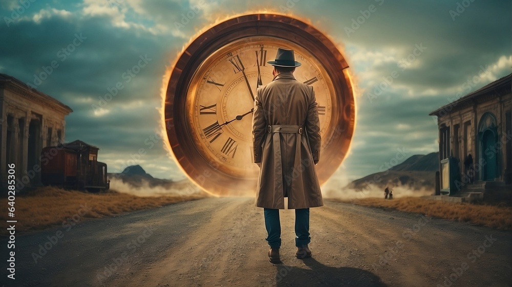Time Travel Dilemma: Illustrate a time traveler standing at a ...