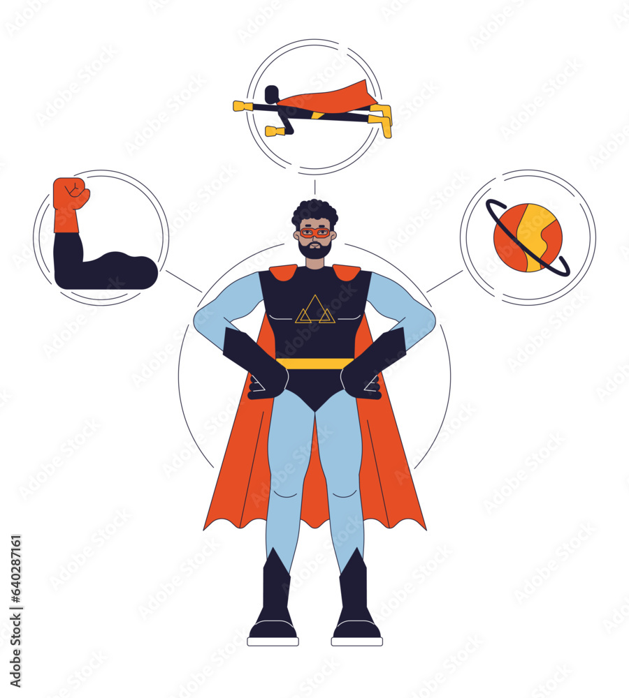Superhero person archetype flat line concept vector hero illustration ...