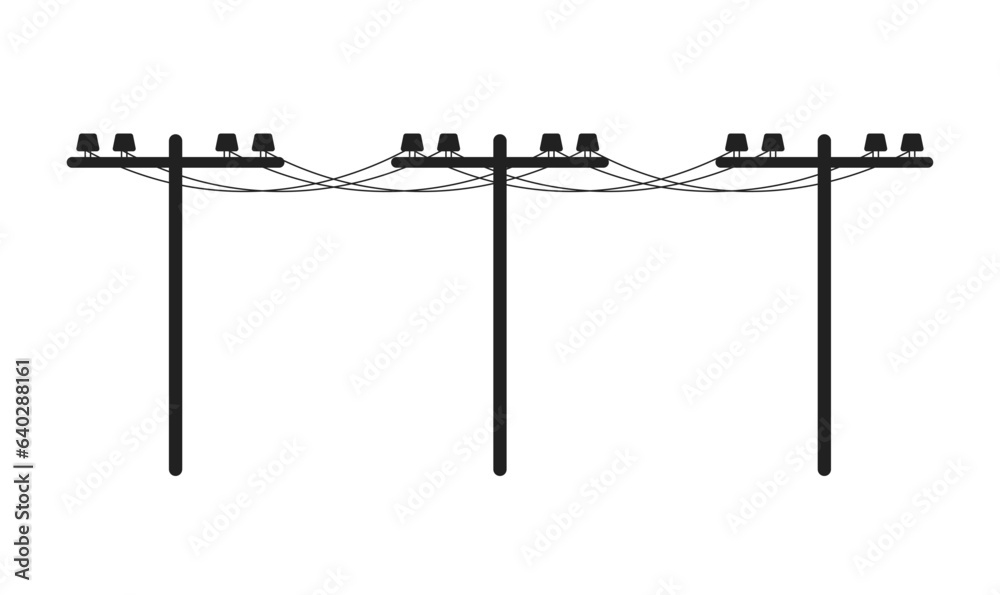 Utility poles monochrome flat vector object. Electrical wire. Transmit ...