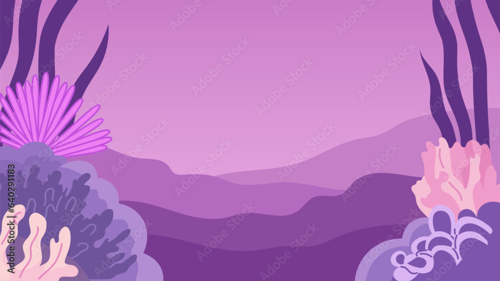 Underwater scene coral reef cute kawaii lo fi background. Seaweed ...