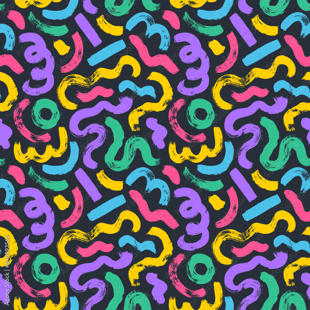 Fun colorful curved lines seamless pattern. Bold doodle squiggles ...