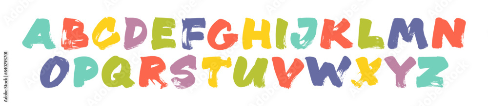 Emotional bright colored childish alphabet with bold brush drawn ...