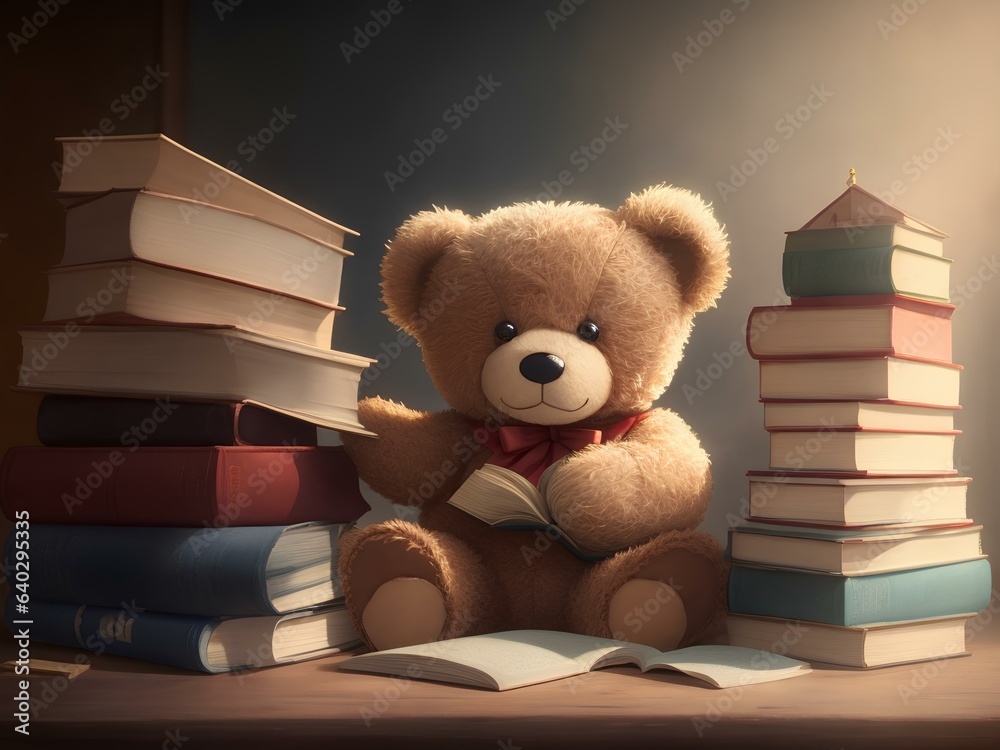 teddy bear reading book Stock Illustration | Adobe Stock