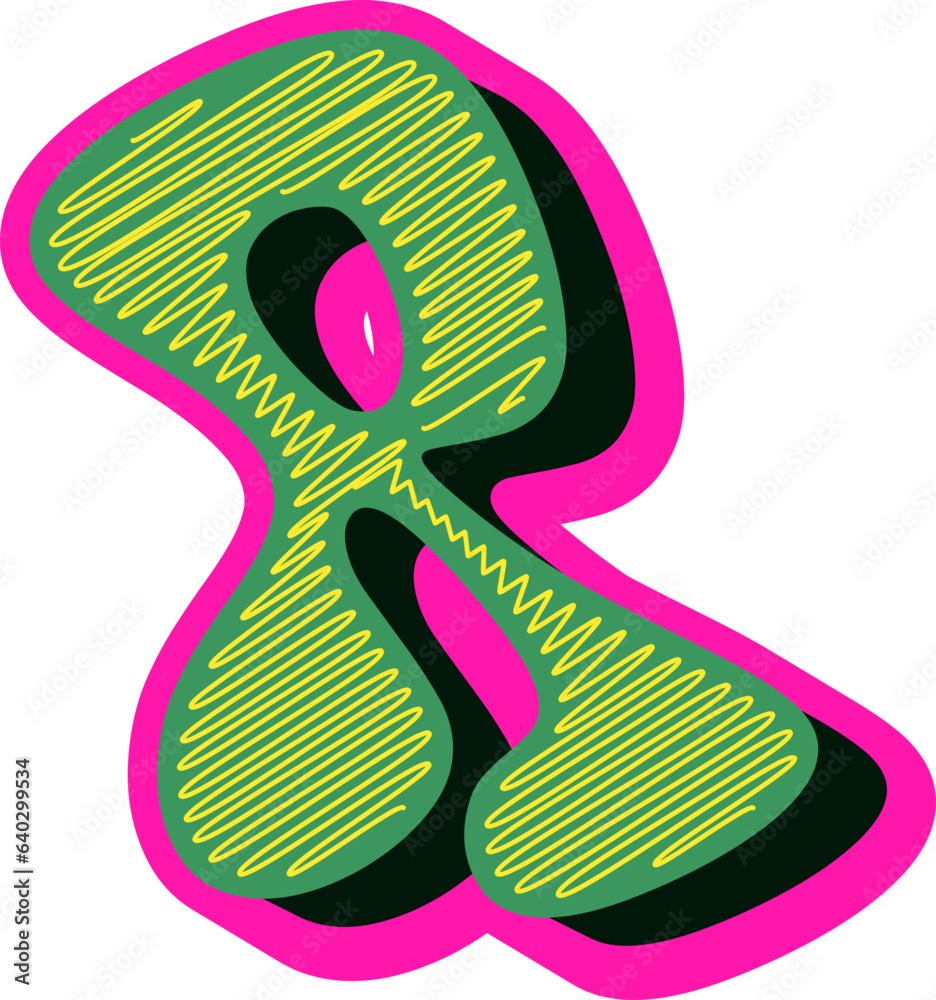 Groovy Scribble Style Alphabet Letters, Stylish 3D Typography Stock ...