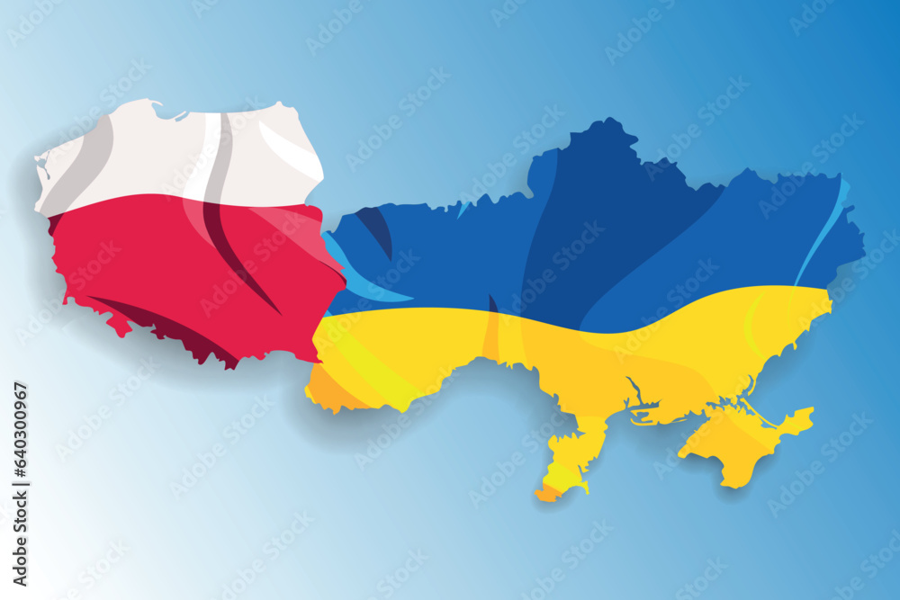 Ukrainian and Polish outline map flag texture. patriotic background of ...