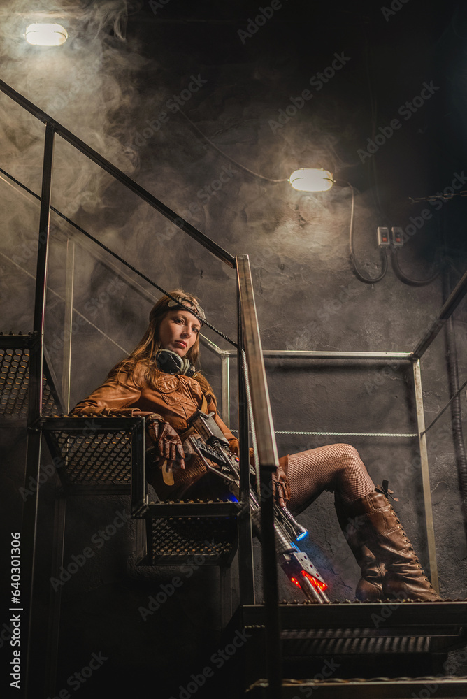 Poster Post apocalyptic girl with the futuristic pump action shotgun on ...