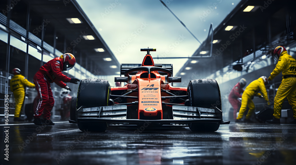 F1 race Pit crew ready for action as their grand prix team's race car ...