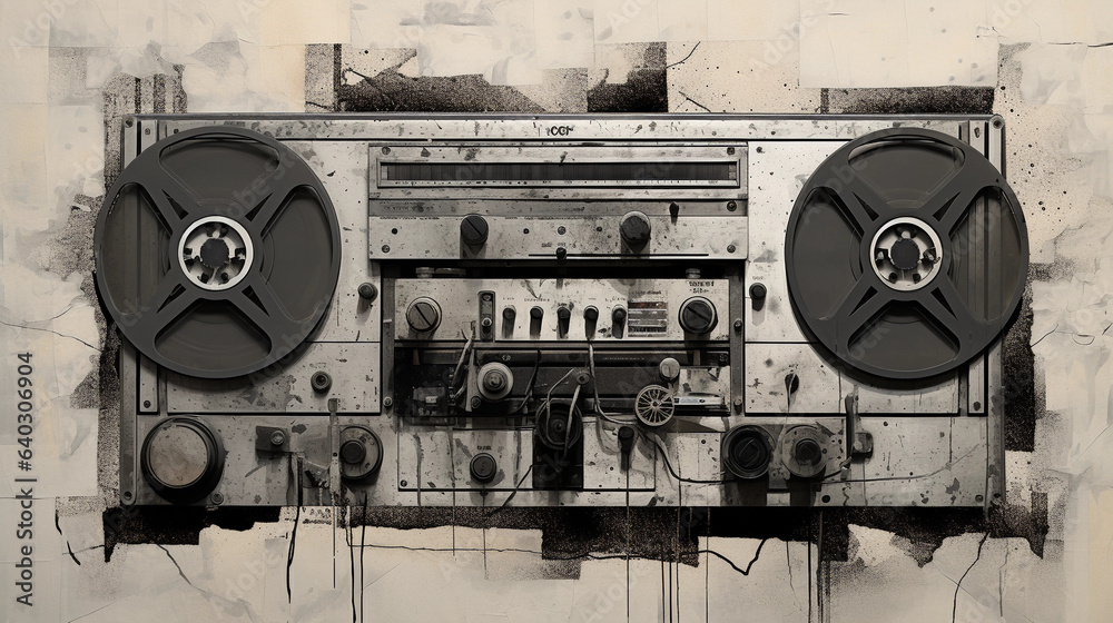 A vintage reel - to - reel tape recorder, interpreted in a brutalist ...