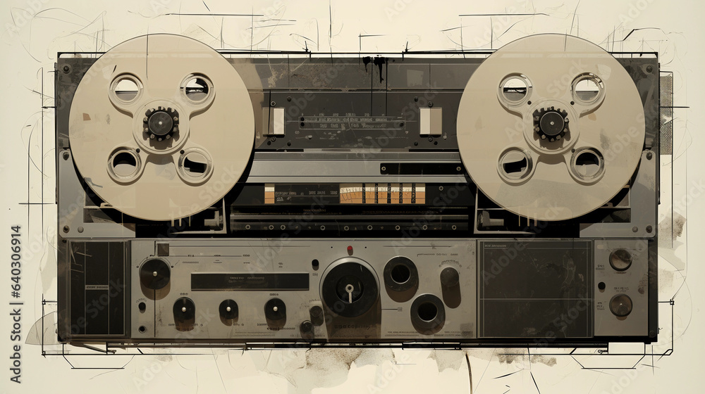 A vintage reel - to - reel tape recorder, interpreted in a brutalist ...