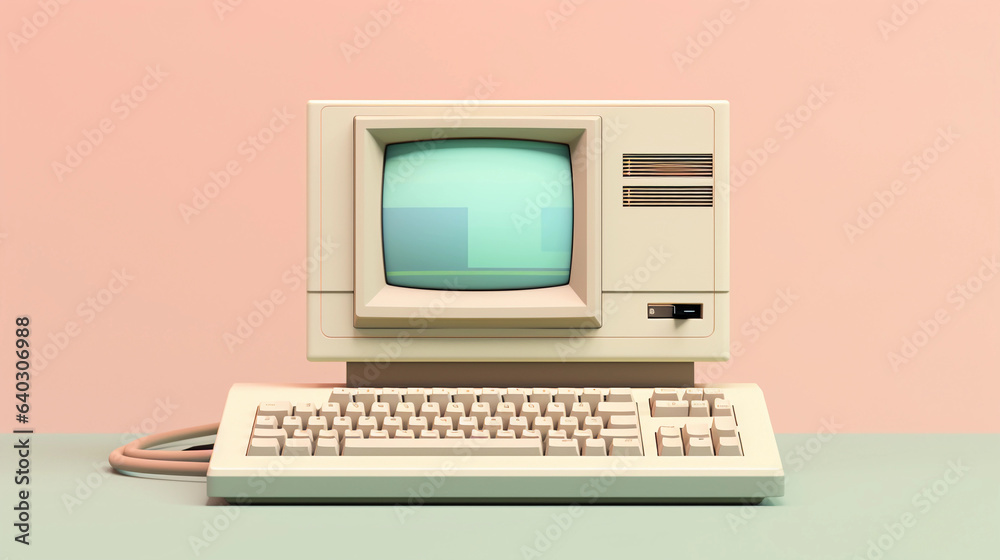 Abstract minimalist representation of a vintage computer, simple shapes ...