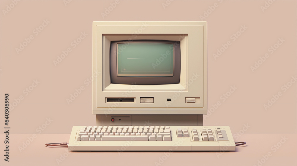Abstract minimalist representation of a vintage computer, simple shapes ...
