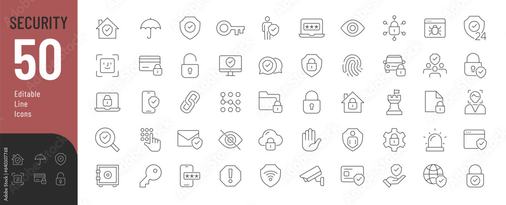 Security and Protection thin line icons set. Vector illustration in ...