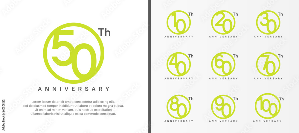 set of anniversary logo green color number in circle and black text on ...