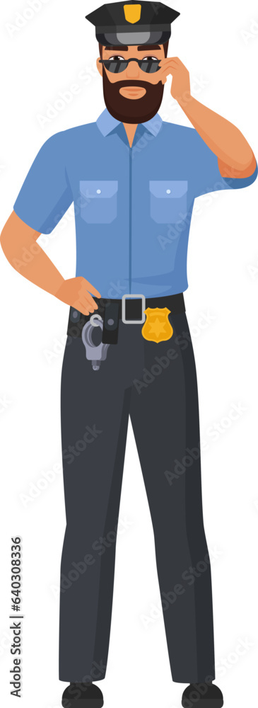 Cool policeman with sunglasses. Standing police officer in work uniform ...