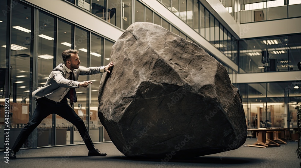 The business model, in an expansive, almost empty office space, pushing ...