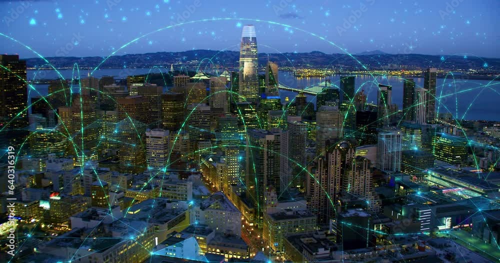 San Francisco Aerial Technology Footage Hologram Arches Forming During ...