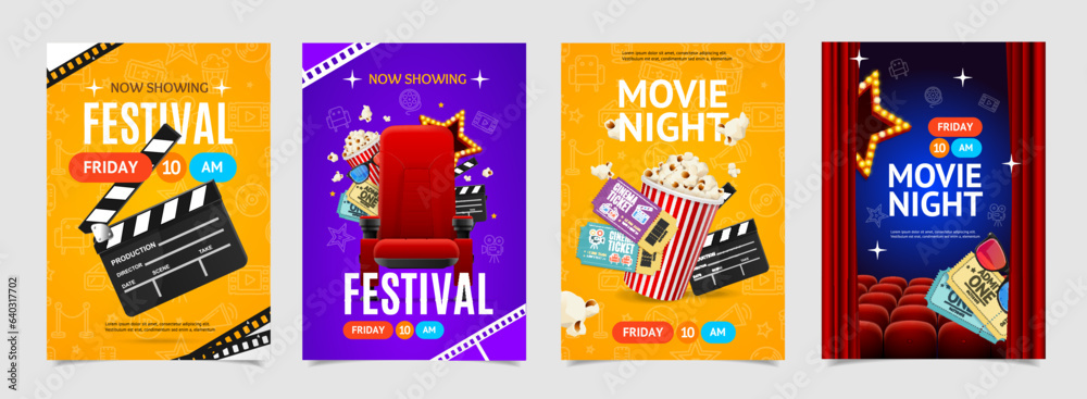Cinema Festival and Movie Night Placard Poster Banner Card Template Set ...