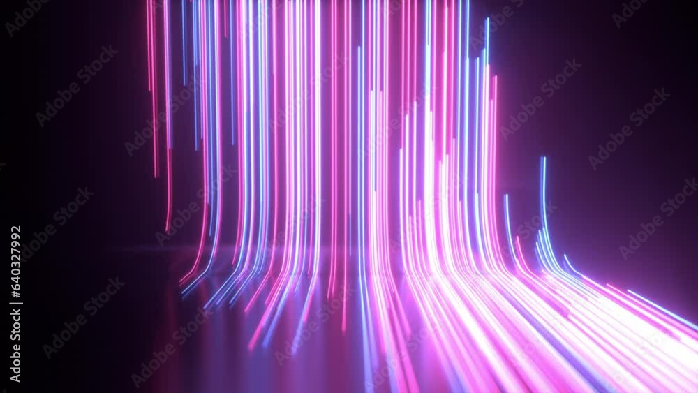 Reflected neon light trail inside tunnel or dark room, illuminated ...