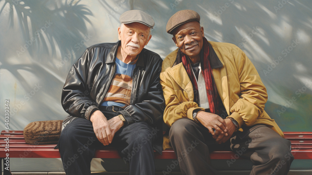 Portrait of Two paternal figures of different ages and racial ...