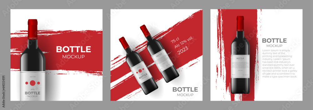 Wine banner modern e-commerce template. Vector mockup of wine list and ...