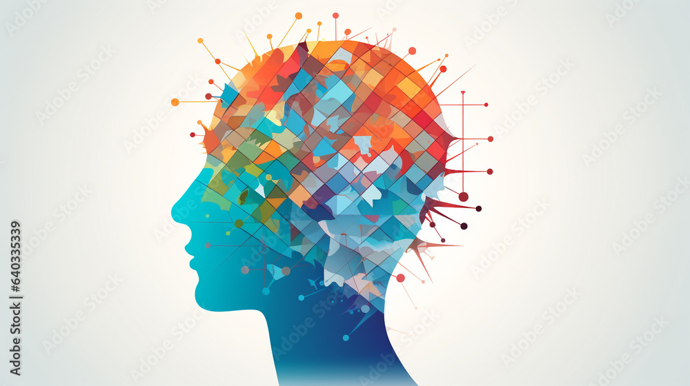 Head profile with jigsaw puzzle pieces falling apart. Alzheimer's and ...