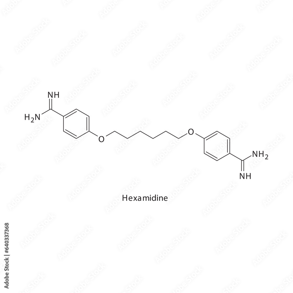 Hexamidine flat skeletal molecular structure Antibacterial agent drug ...