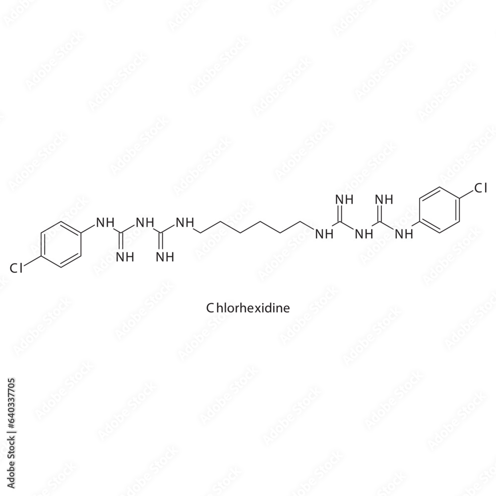 Chlorhexidine flat skeletal molecular structure Antibacterial agent ...