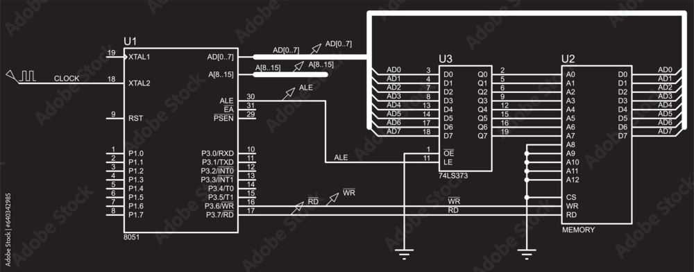 Vector electrical schematic diagram. Connecting external memory to the ...