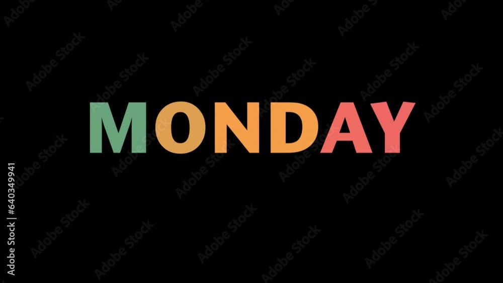 Monday colorful text. Day of the week, with ALPHA Channel (Transparent ...