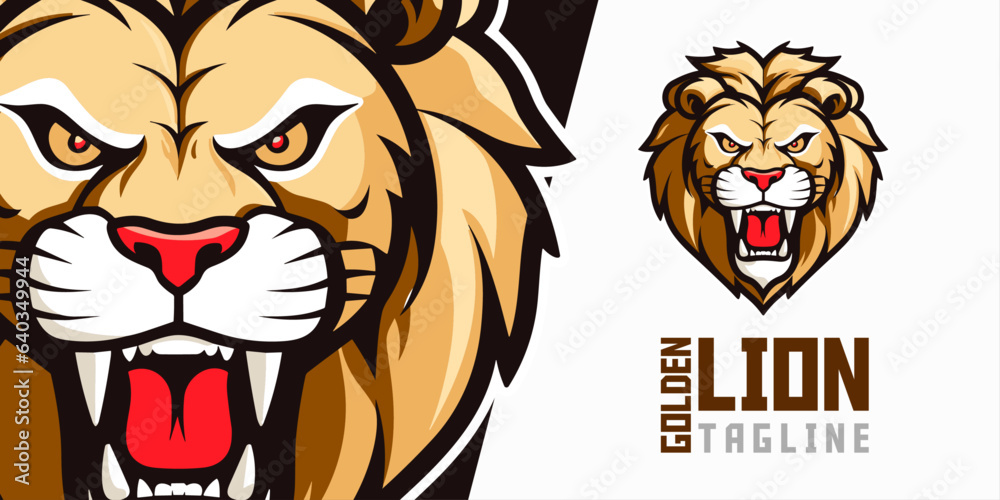 Illustrated Golden Lion Logo: A captivating emblem featuring the ...