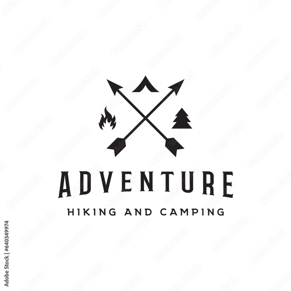 Retro vintage adventurer Logo design with arrow, mountain and compass ...