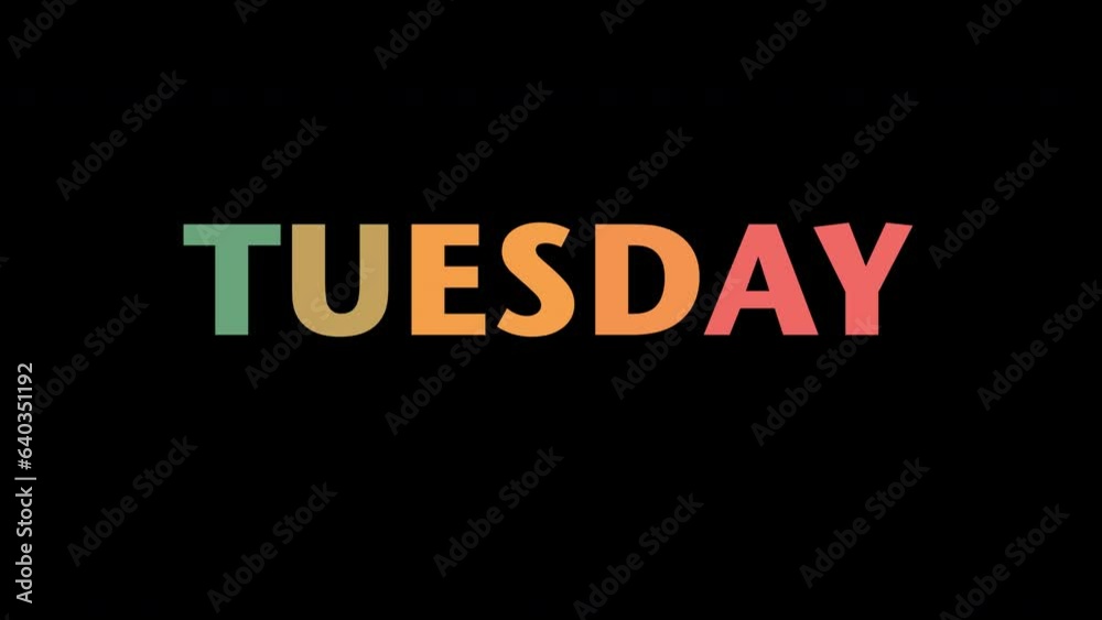 Tuesday colorful text. Day of the week, with ALPHA Channel (Transparent ...
