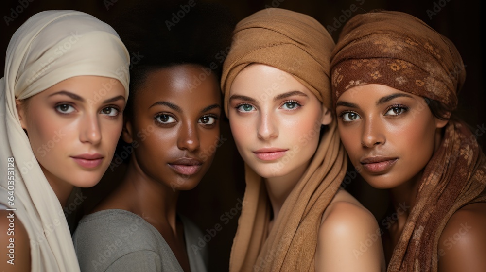 Portrait of young women of different nationalities and skin tones ...