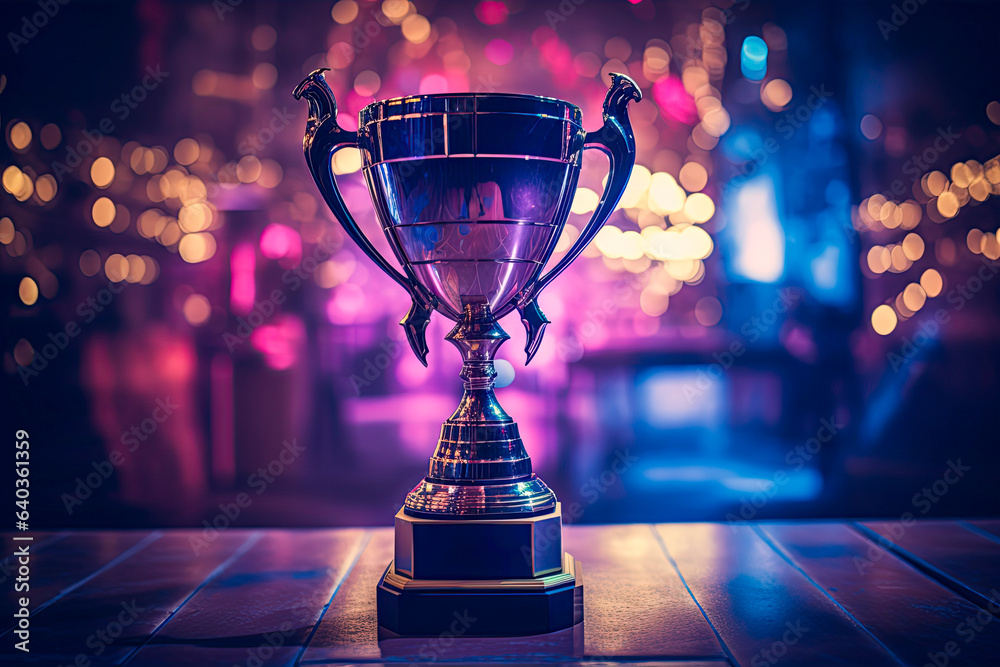 The esports winner trophy standing on the stage in the middle of the ...