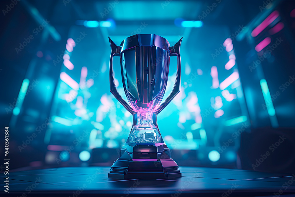 Foto de The esports winner trophy standing on the stage in the middle ...
