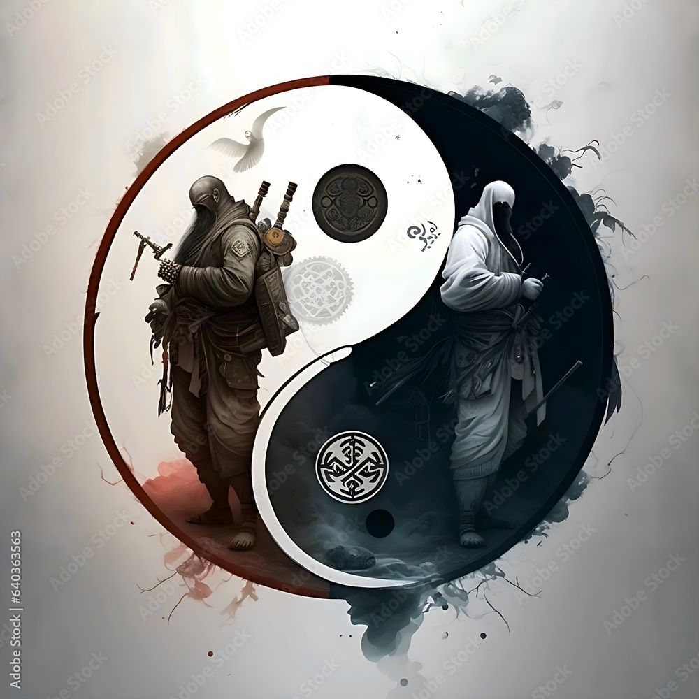 yin and yang symbol made up of two different samurais ready to fight ...