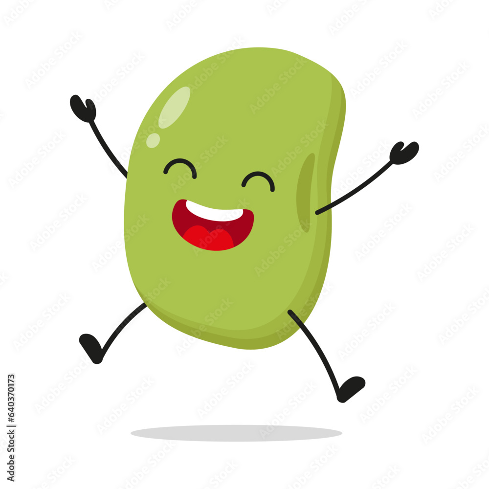 Cute happy mung bean character. Funny jump bean cartoon emoticon in ...