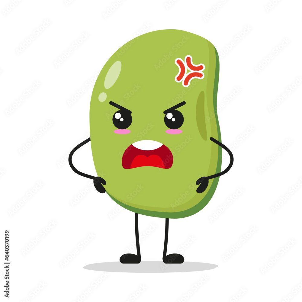 Cute angry mung bean character. Funny mad bean cartoon emoticon in flat ...