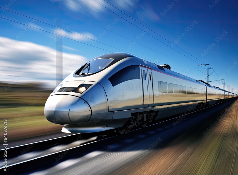 A high-speed passenger train of Class X effortlessly races along the ...