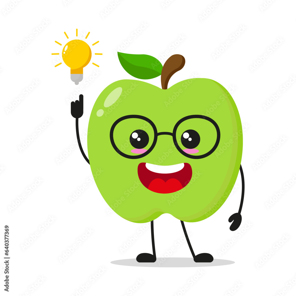 Cute smart green apple character. Funny fruit got inspiration idea ...
