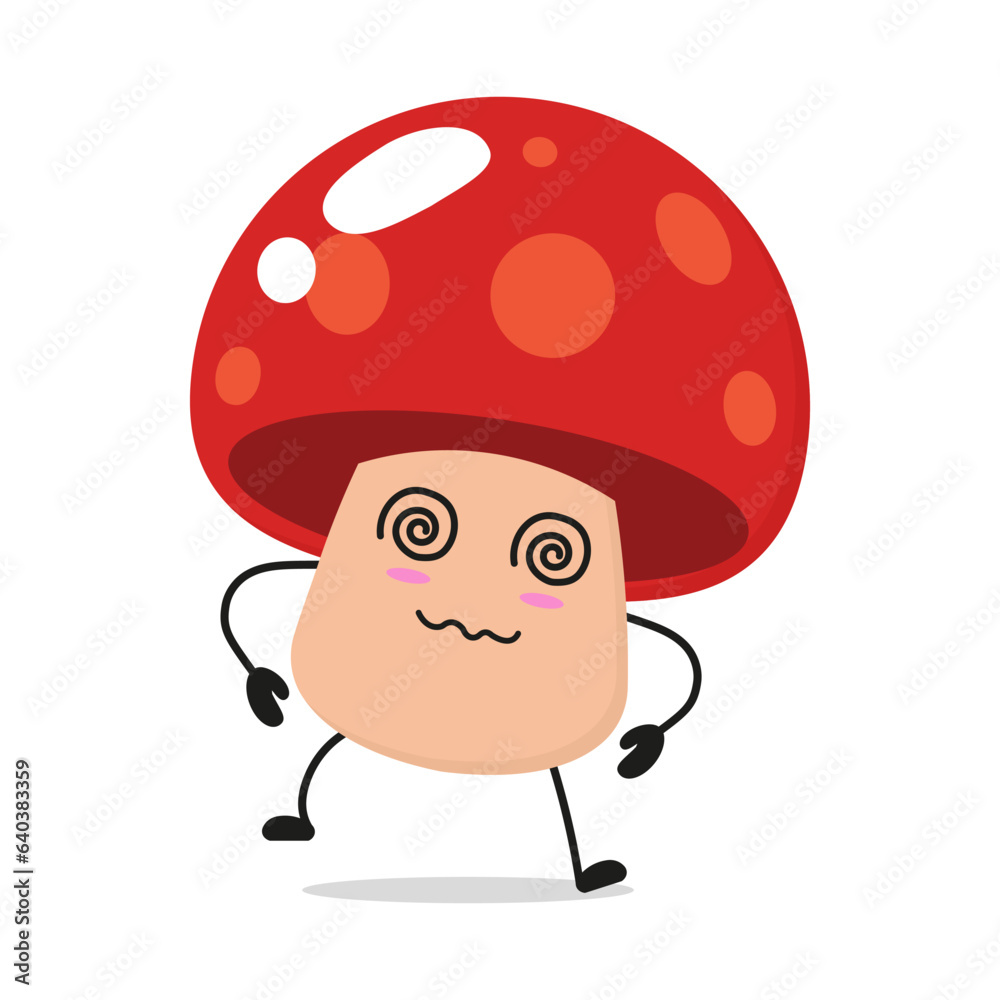 Cute dizzy mushroom character. Funny confused fungus cartoon emoticon ...